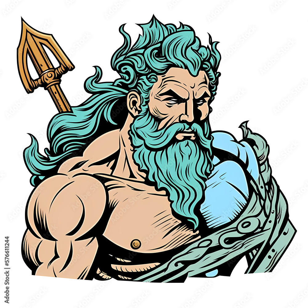 Poseidon cartoon illustration Logo Stock Illustration | Adobe Stock