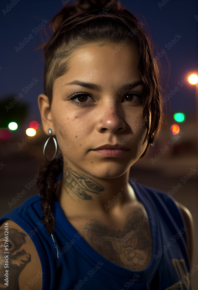 Member of youth gang portrait in the street city night lights, young ...
