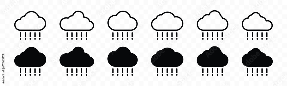 Rain weather icon set. Heavy rain weather icons collection. Rainfall ...