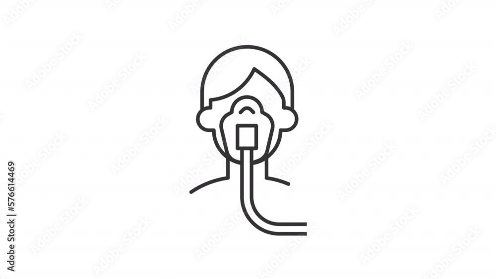 Animated intensive care linear icon. Critical condition. Respiratory ...