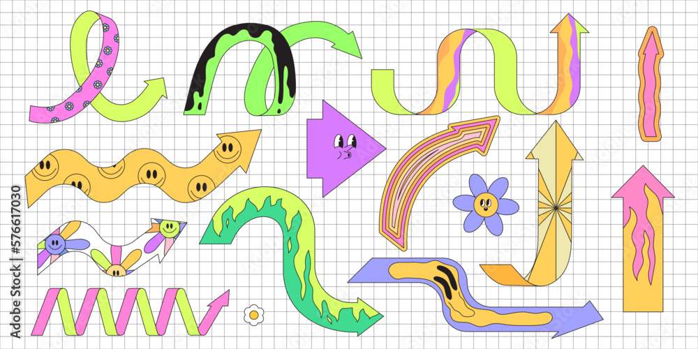 Various cartoon colorful playful arrow pointers set or collection in ...