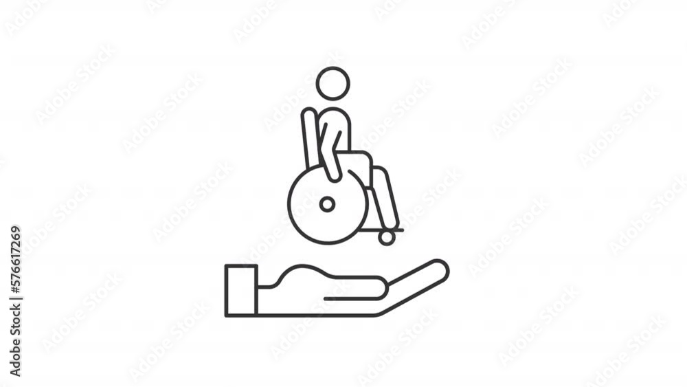 Animated patient care linear icon. Support people with disability ...