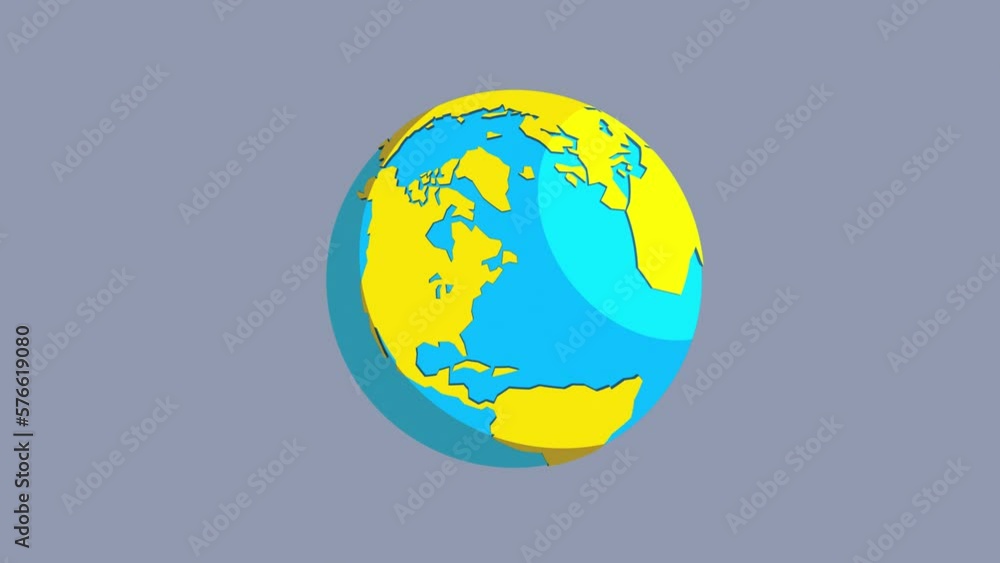 Earth globe sharp continents shape with shadow effect animation ...