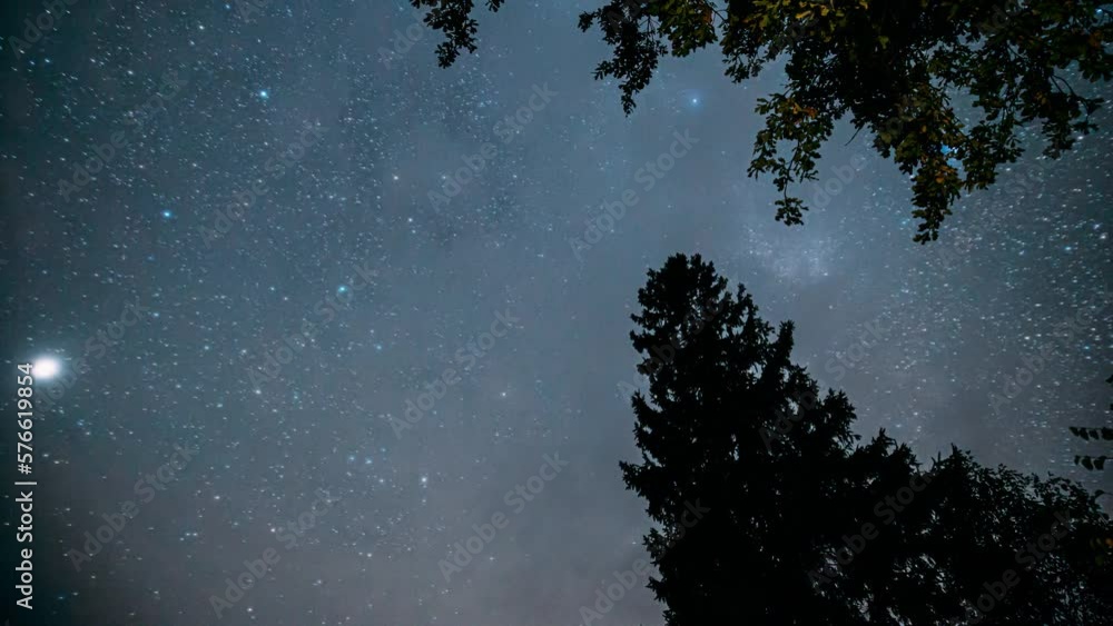 4k Timelapse Amazing Stars In Sky. Bottom View From Ground. Real ...