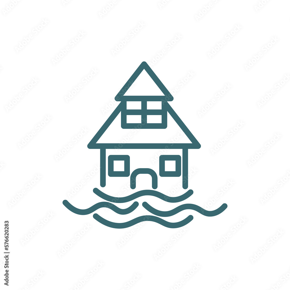 flooded house icon. Thin line flooded house icon from Insurance and ...
