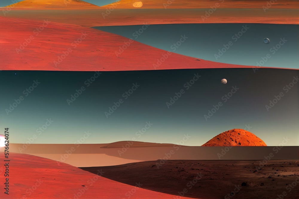 360 degree panorama of Phobos with the red planet Mars in the ...