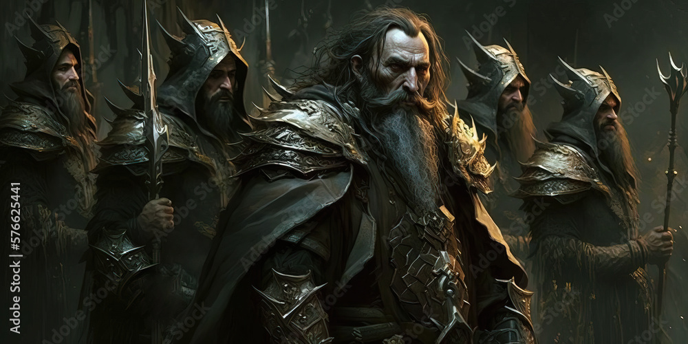 Realistic medieval dwarves in a fantasy illustration. Dwarf warriors in ...