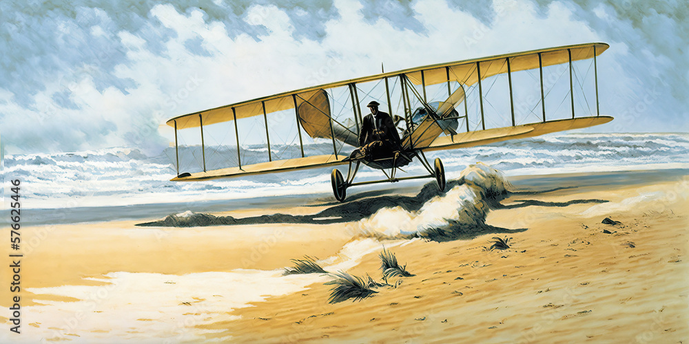 The first airplane or biplane testing - the Wright Flyer. Historic ...