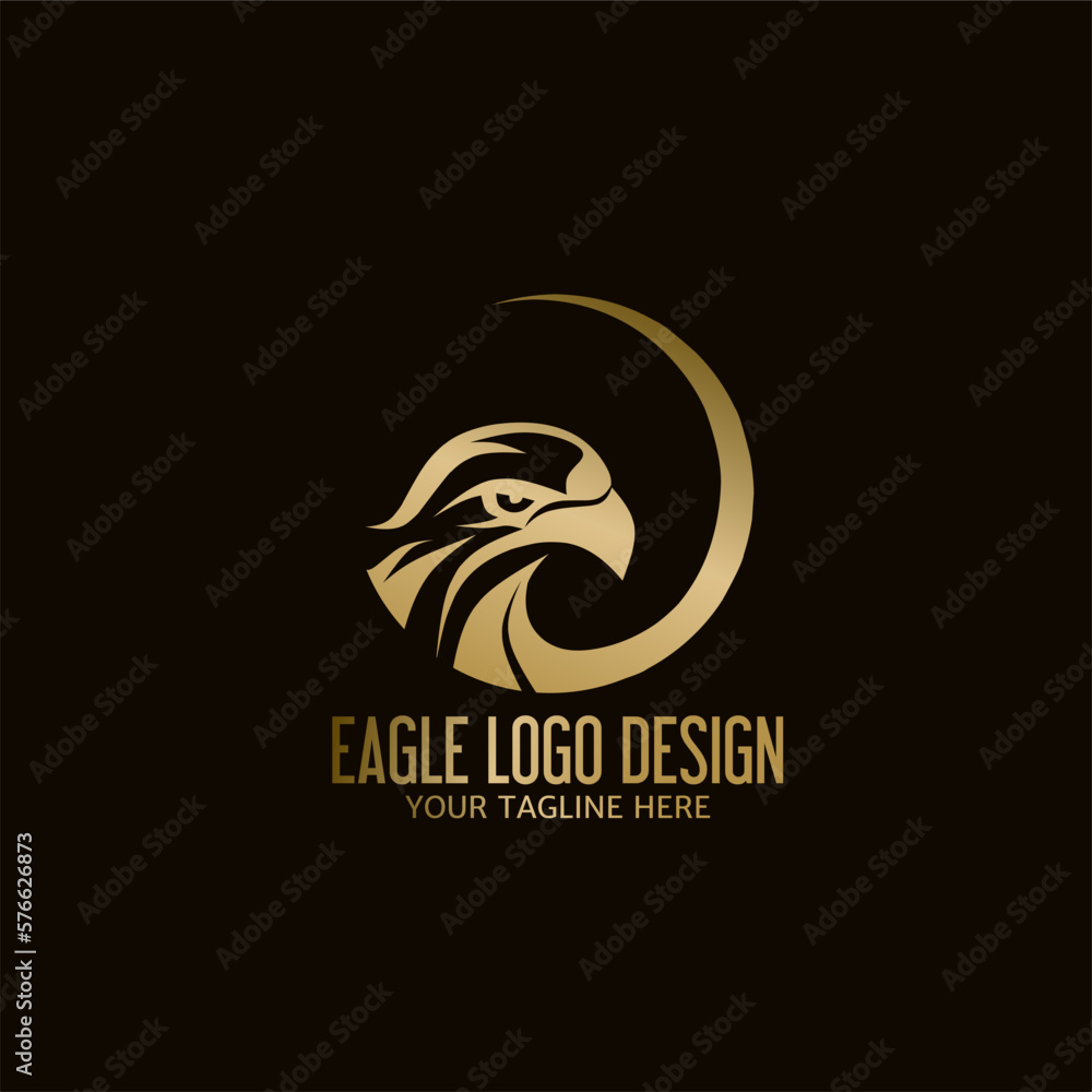 Bird eagle logo design and circle frame in golden color, eagle or hawk ...