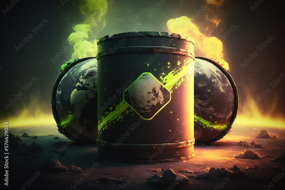 an illustration of radioactive toxic waste barrels stored in an ...