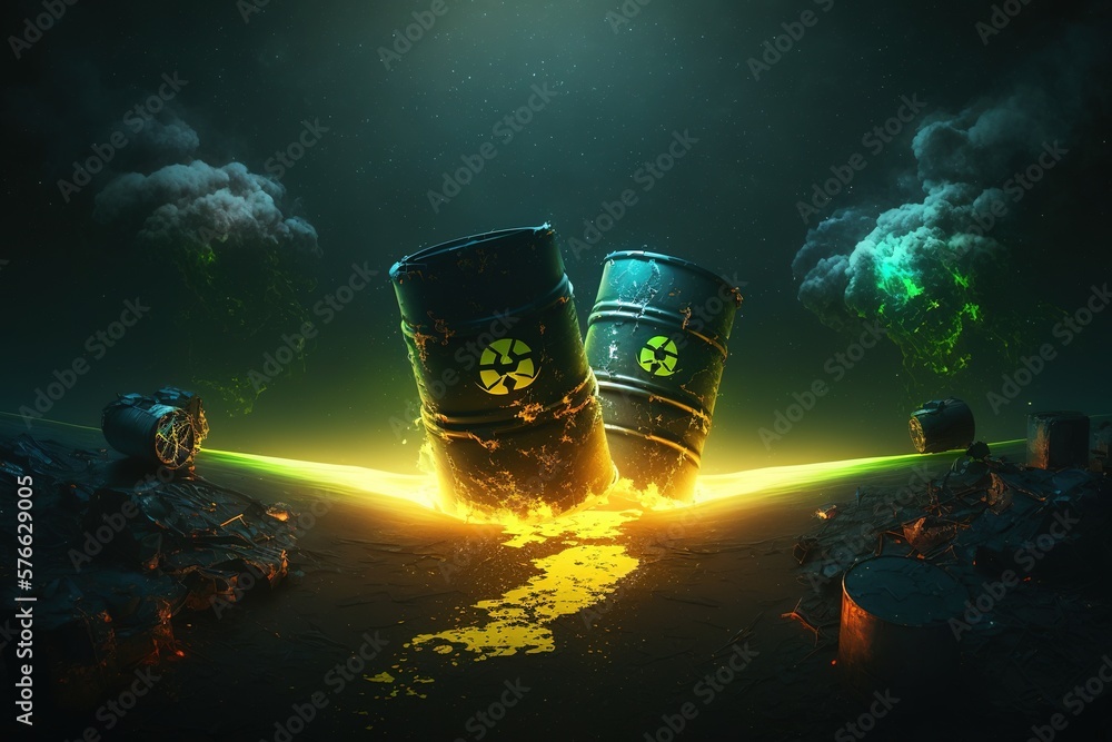 an illustration of radioactive toxic waste barrels stored in an ...