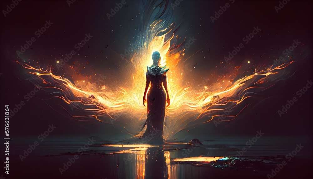 luminous spiritual being, energy symbol in fire, generative ai ...