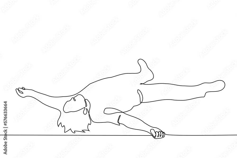 man lying on the floor - one line drawing vector. concept fainting ...