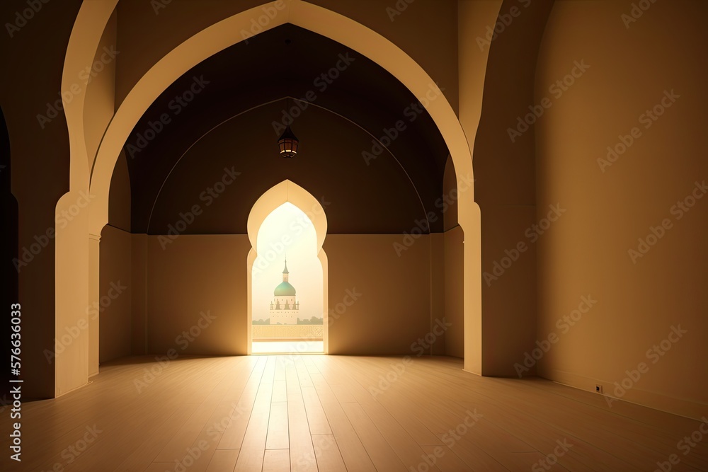 Islamic background painting. Mosque and shadows. Light rays from mosque ...