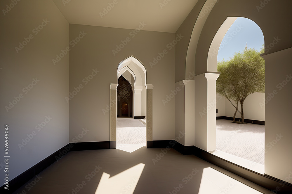 Islamic background painting. Mosque and shadows. Light rays from mosque ...