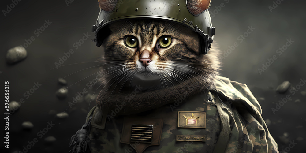 A small cat in a modern military suit. A cute military cat to protect ...