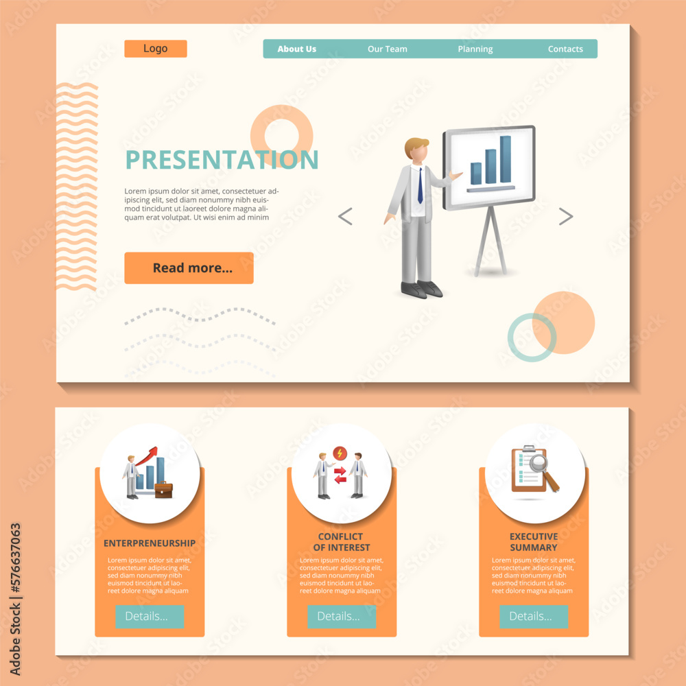 Presentation flat landing page website template. Enterpreneurship ...