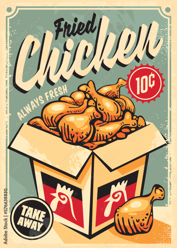Promotional poster design for fried chicken fast food diner. Restaurant ...