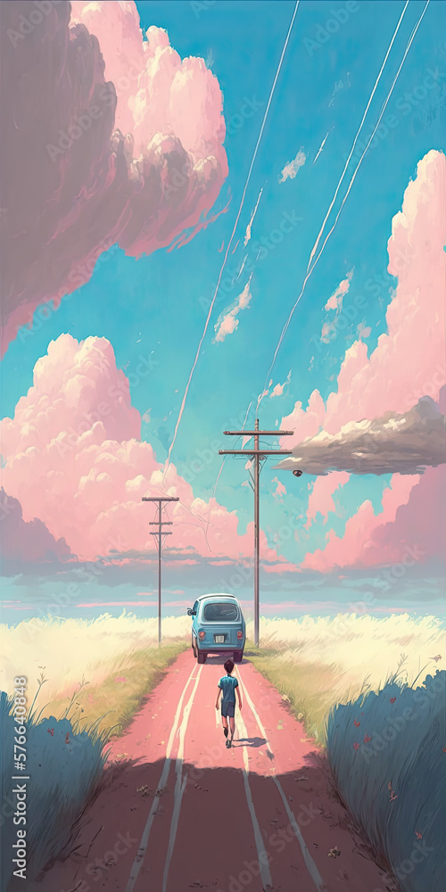 Charming and cheerful landscape painting with a unique flair Created Using Generative Ai Stock ...