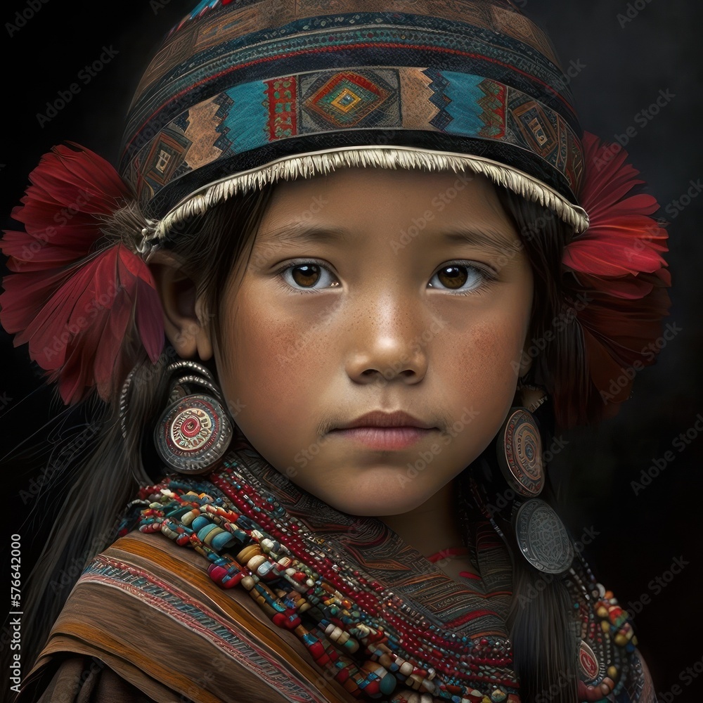 Little Peruvian girl portrait in traditional clothing. Generative AI ...