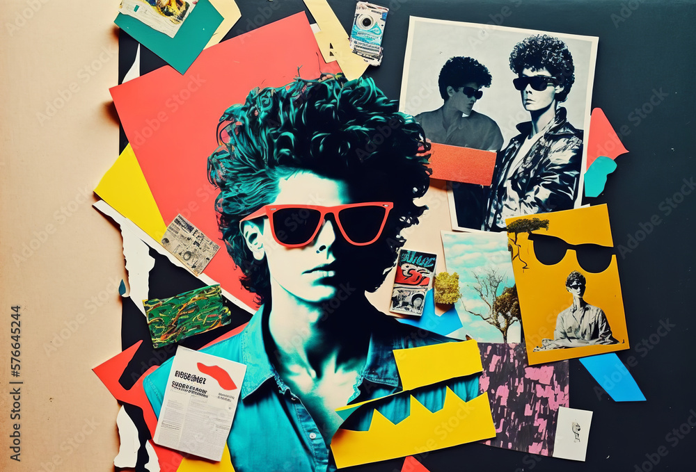 Abstract 1980s trendy collage design with female portrait. Generative ...