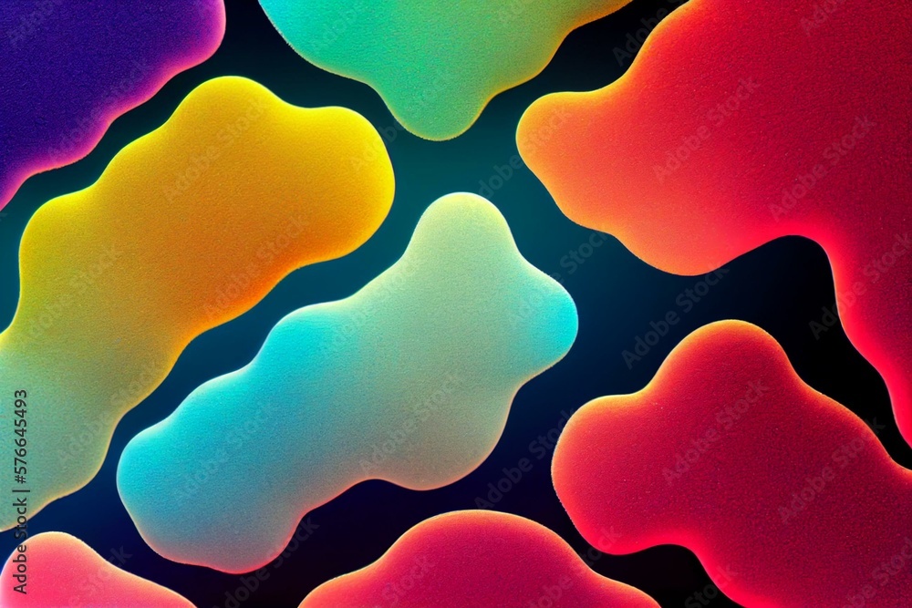 Multicolor bacteria cells under microscope. Virus nucleolus division ...