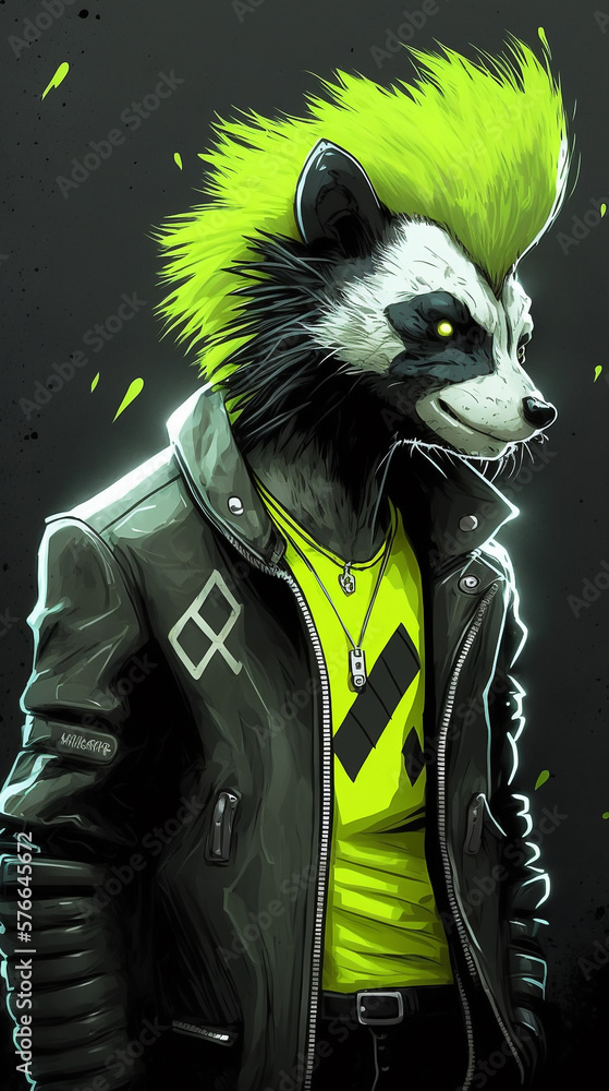 Skunk Wearing A Neon Leather Jacket Fashion Model Generative AI Digital ...