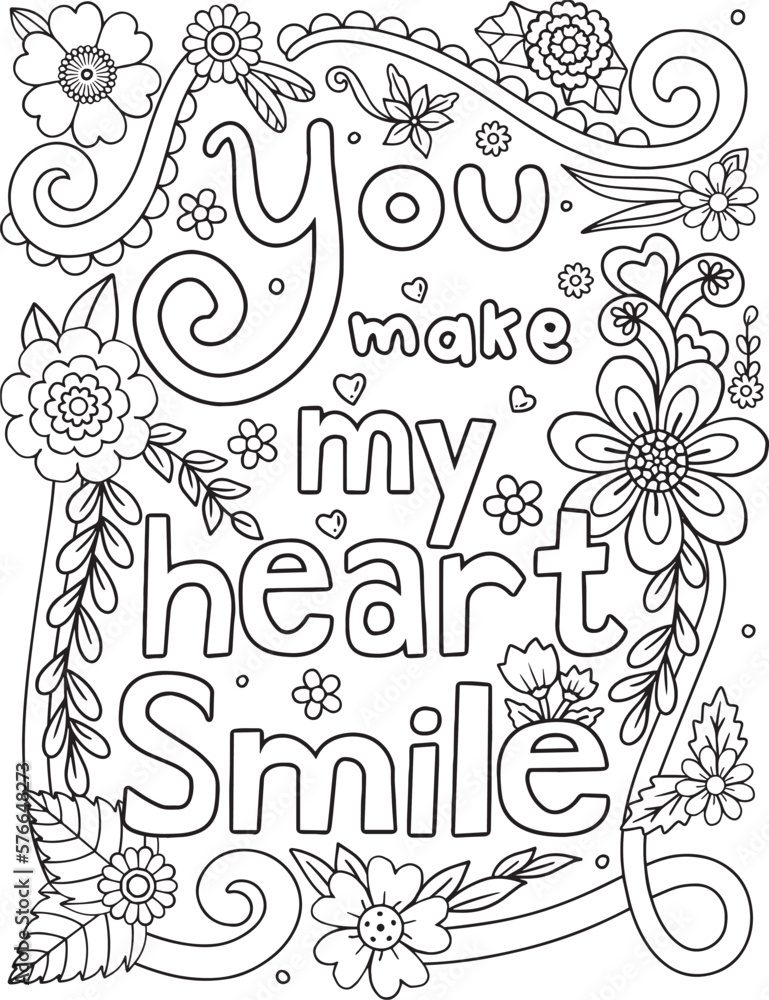 You make my heart smile font with flower frame element for Valentine's ...