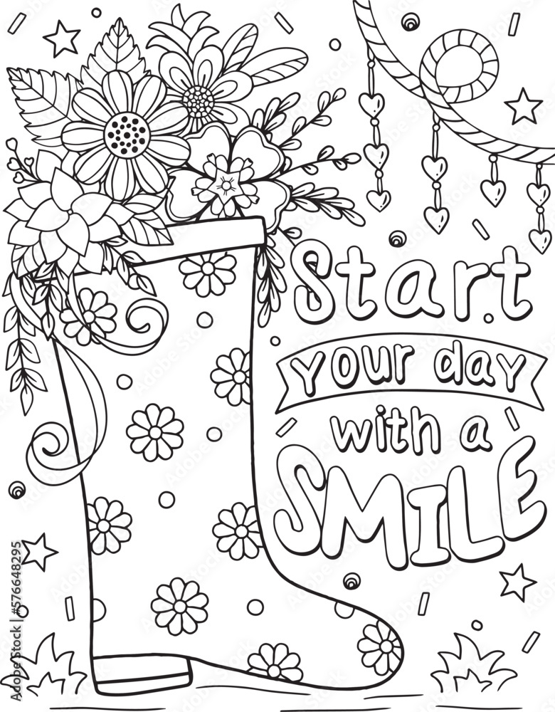 Start your day with a smile font with rain boots and flower elements ...