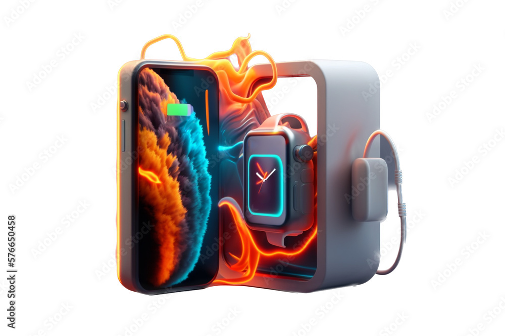 Reverse Bilateral Wireless Charging Concept. iPhone and Apple Watch ...