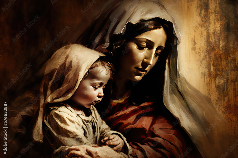 Mary and Jesus background banner art, generative AI Stock Illustration ...