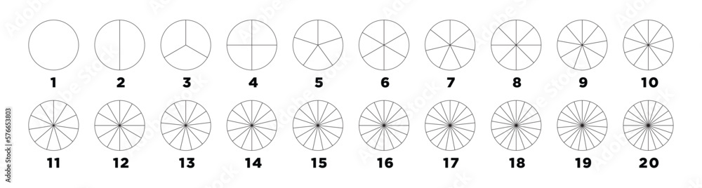 segmented circles set isolated on white background.Different numbers of ...