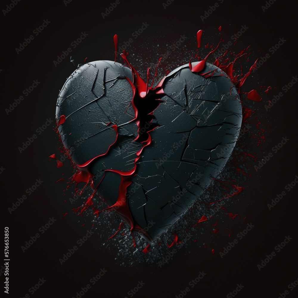 Ilustrace „A glass heart explodes into pieces, a love relationship ...
