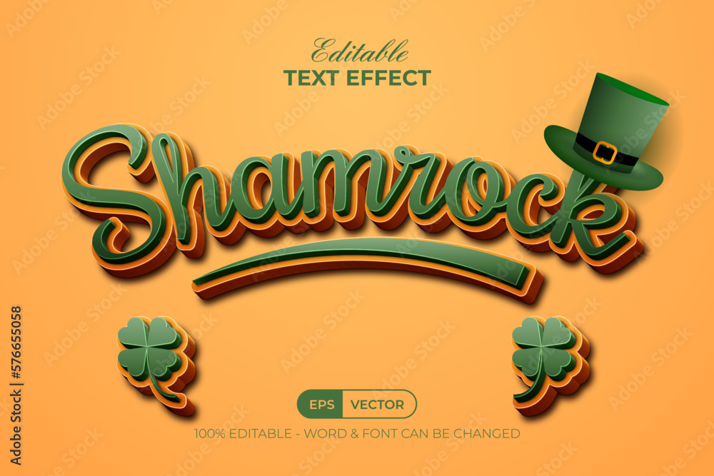3D Text Effect Shamrock Style. Editable Text Effect With Green Orange ...