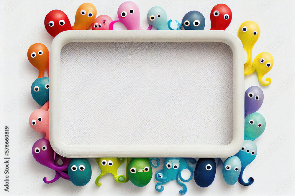 Cute cartoon octopus border frame on light white background mock-up ...