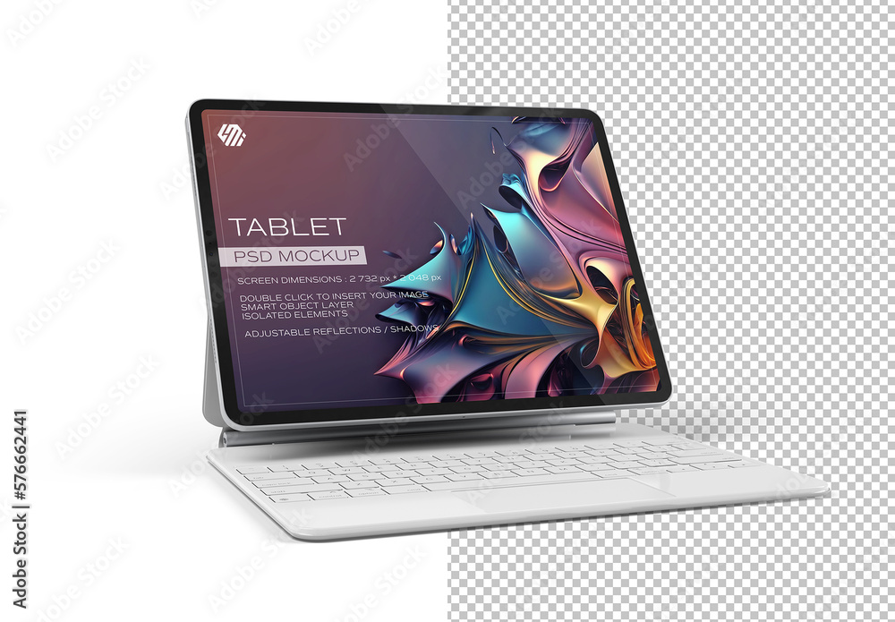 Tablet Touchscreen and Keyboard Mockup Isolated On White Stock Template ...