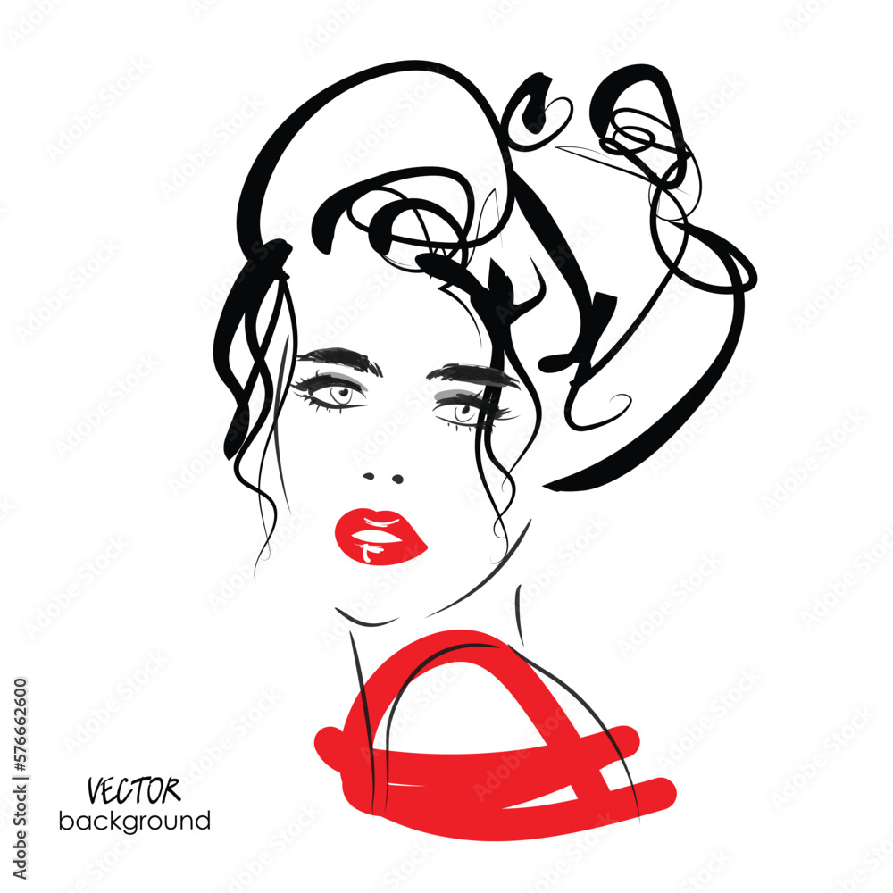 art sketching portrait of beautiful young woman makeup face, fashion ...