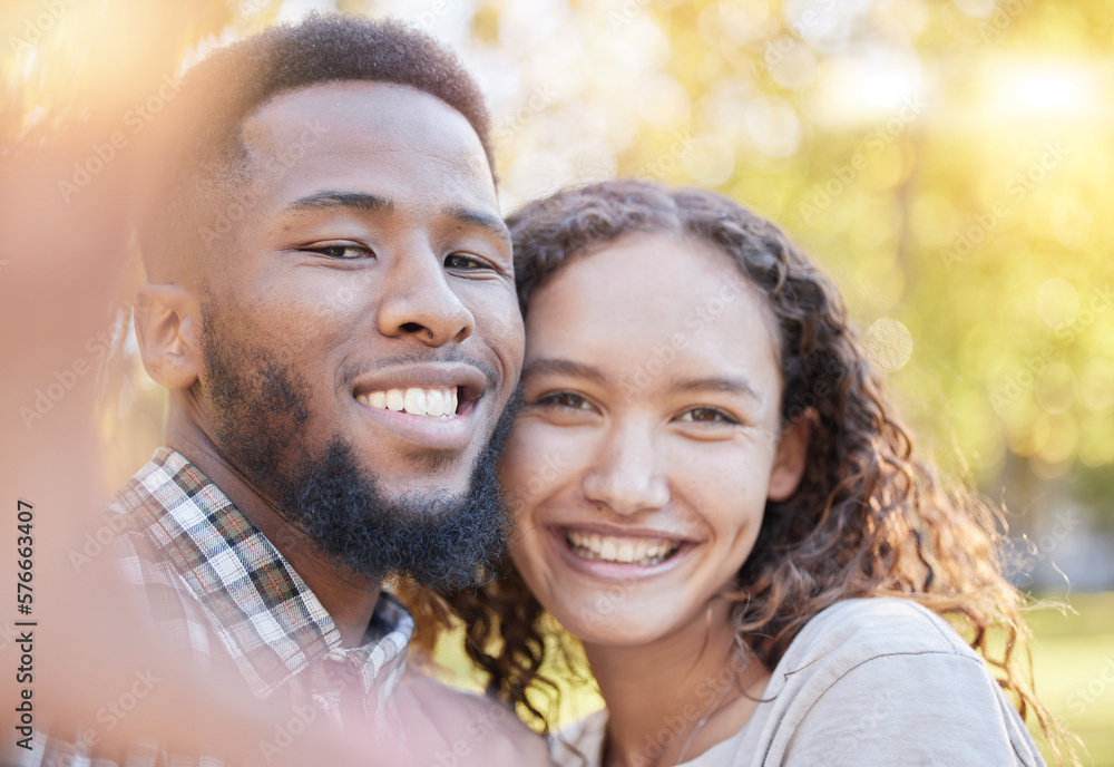 Couple of friends in portrait selfie at park for outdoor relax, happy ...
