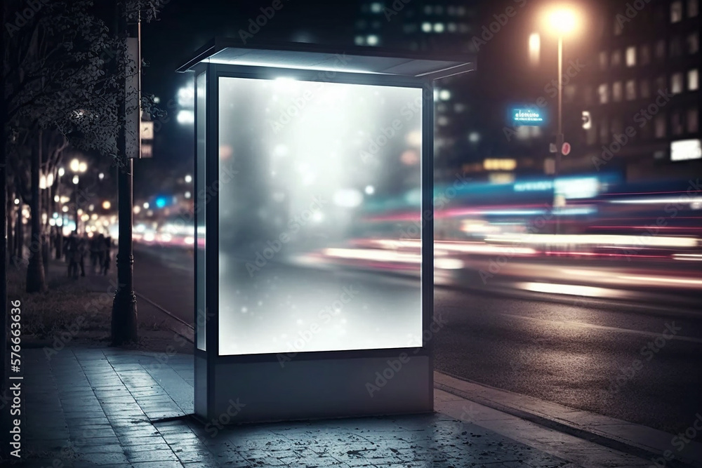 Blank advertising light box for promotion in the city at night ...
