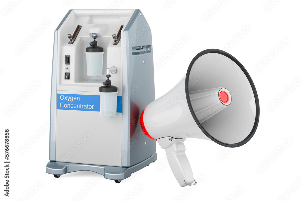 Megaphone with oxygen concentrator, 3D rendering Stock Illustration ...