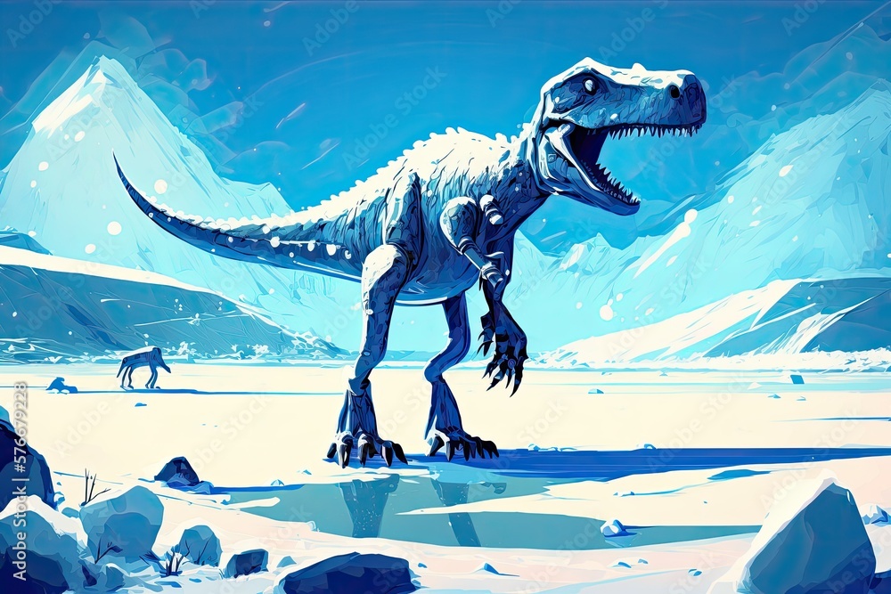 a lone tyrannosaurus rex wandering the frozen wastes of Antarctica in ...