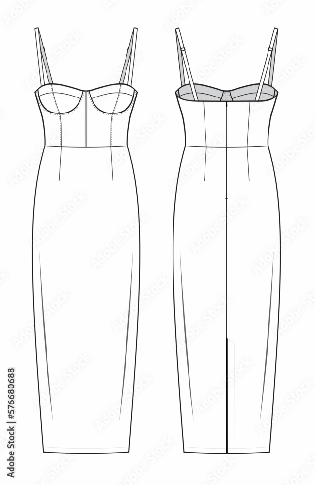 Bustier Bodycon Dress with molded cup, back slit and adjustable straps ...