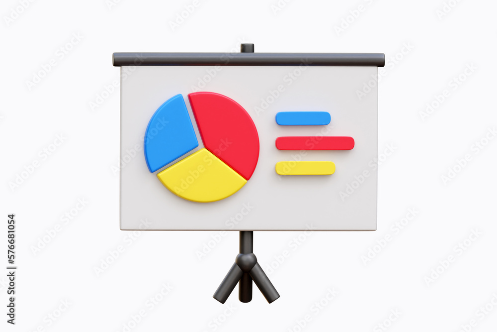 3d board for presentation and projector. Pie charts and diagrams ...