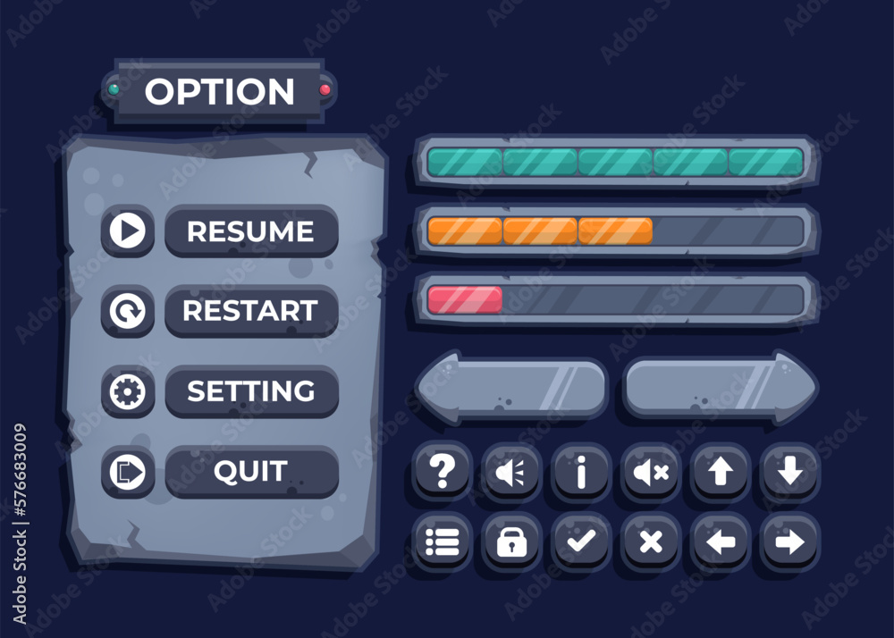 Design for Complete set of level button game pop-up, icon, window and ...