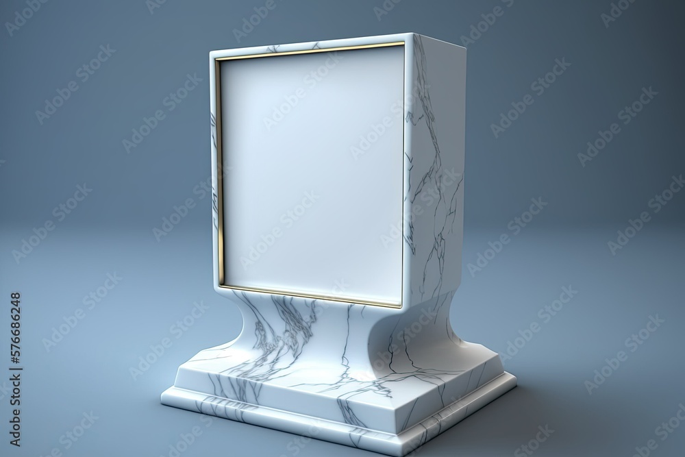White glossy marble is used to make this two tiered display stand, and ...