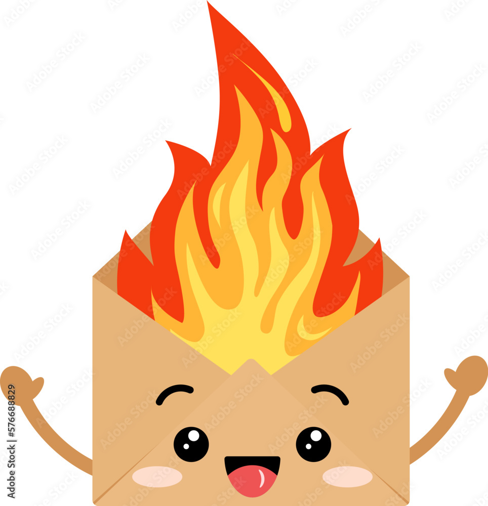 Craft envelopes with fire flame cute kawaii character with arms. Hot ...