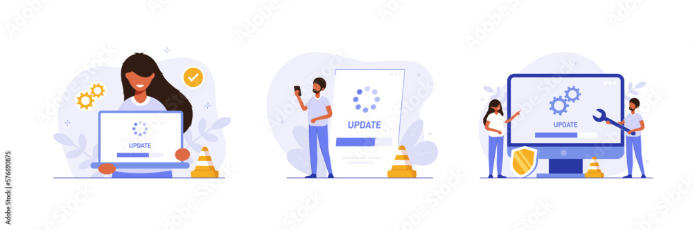 System or web application upgrade procedure set. Concept of software ...