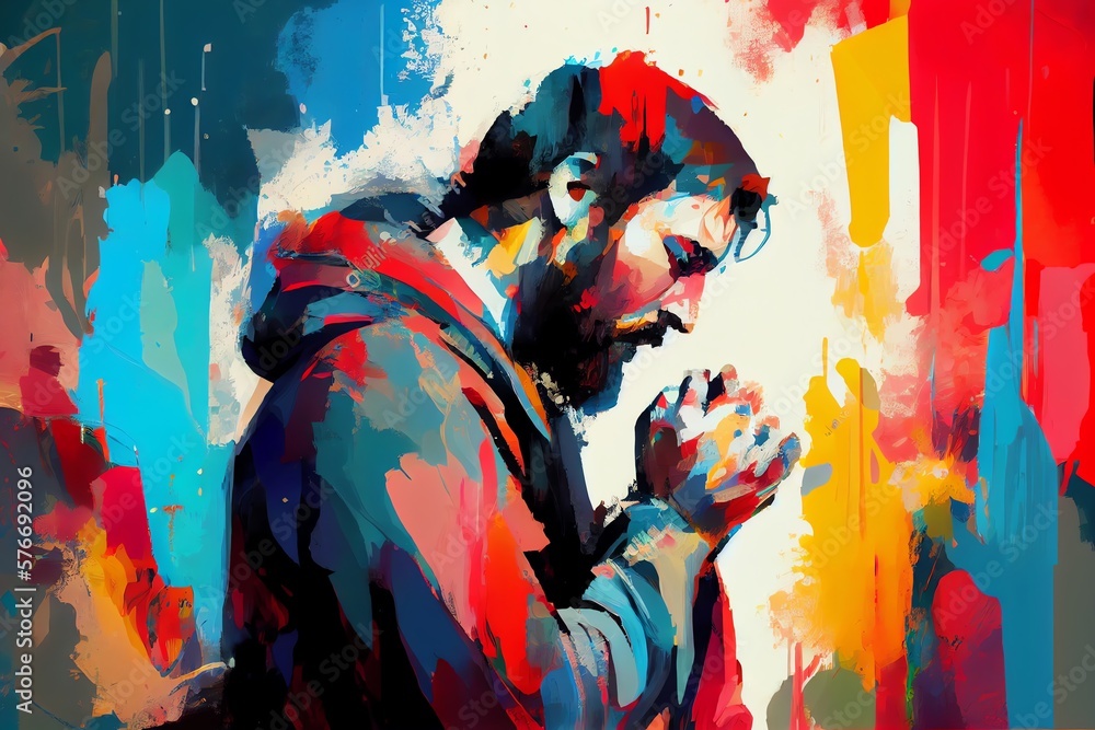 Abstract Art. Colorful Painting Art Of A Man Praying And Worshiping ...