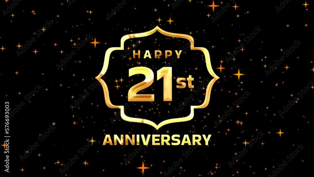 Happy 21st Anniversary animation text in gold color on particles ...