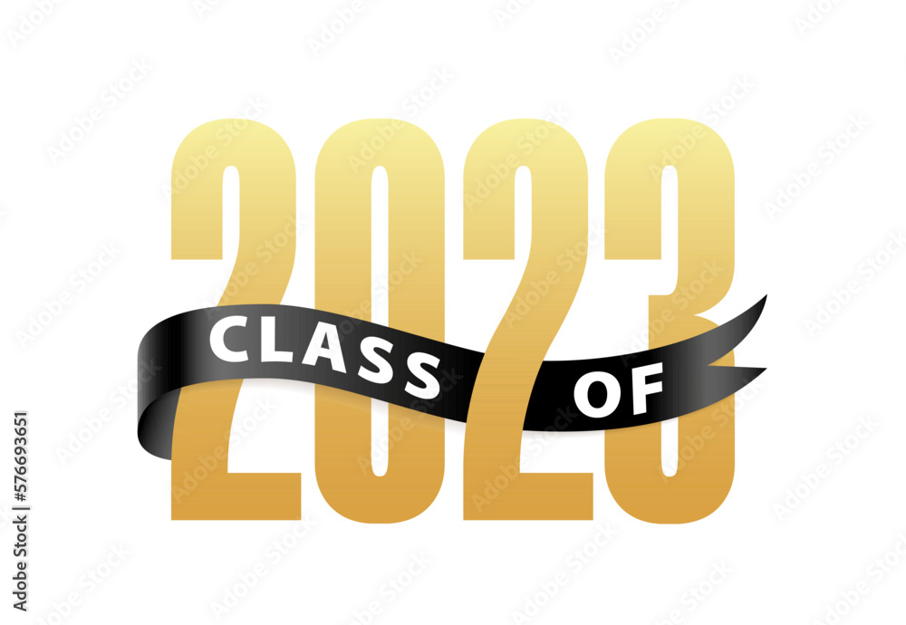 Class of 2023 Gold Lettering Graduation 3d logo with ribbon. Template ...